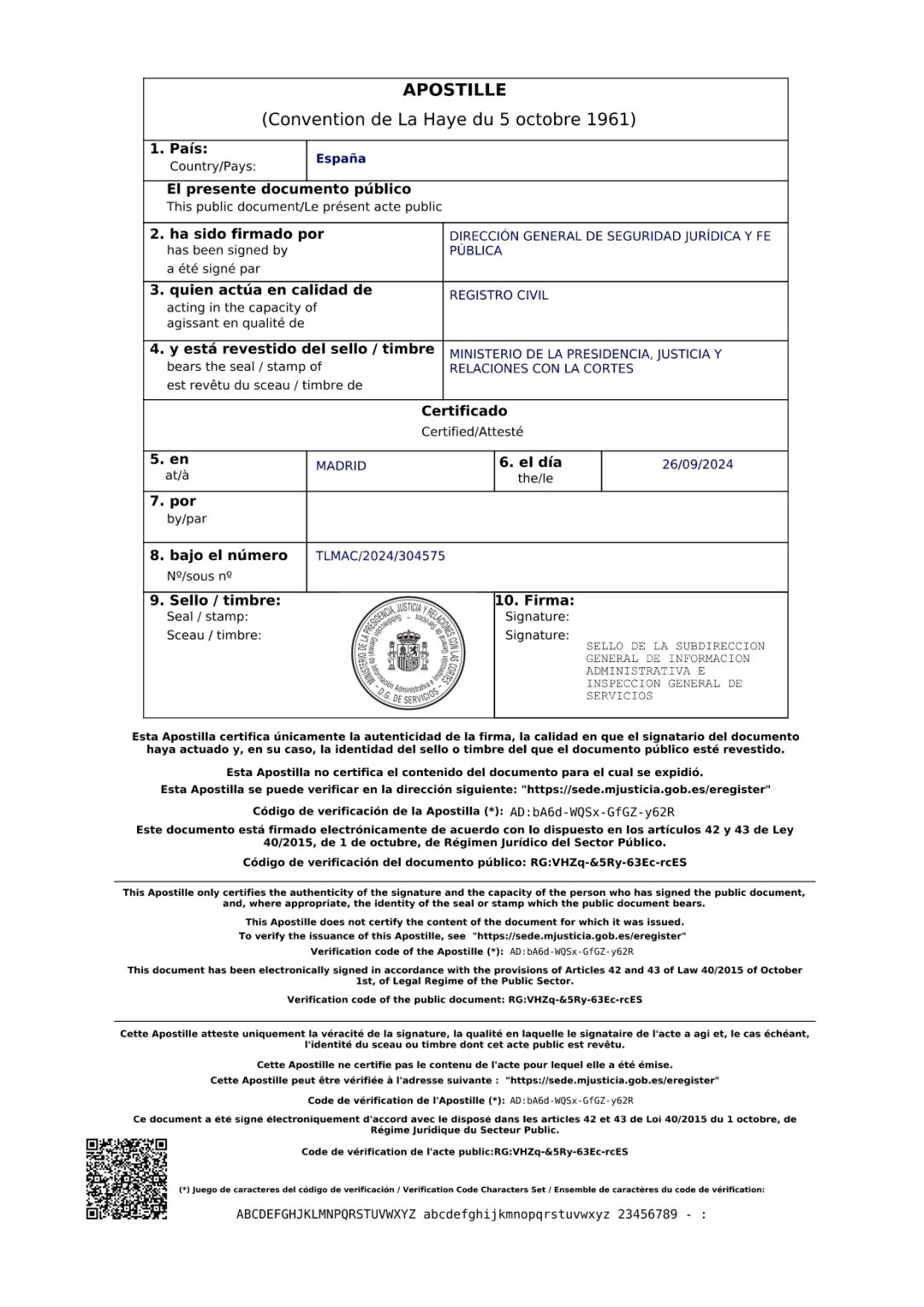 Apostilla de la Haya - Certificados de Registro Civil